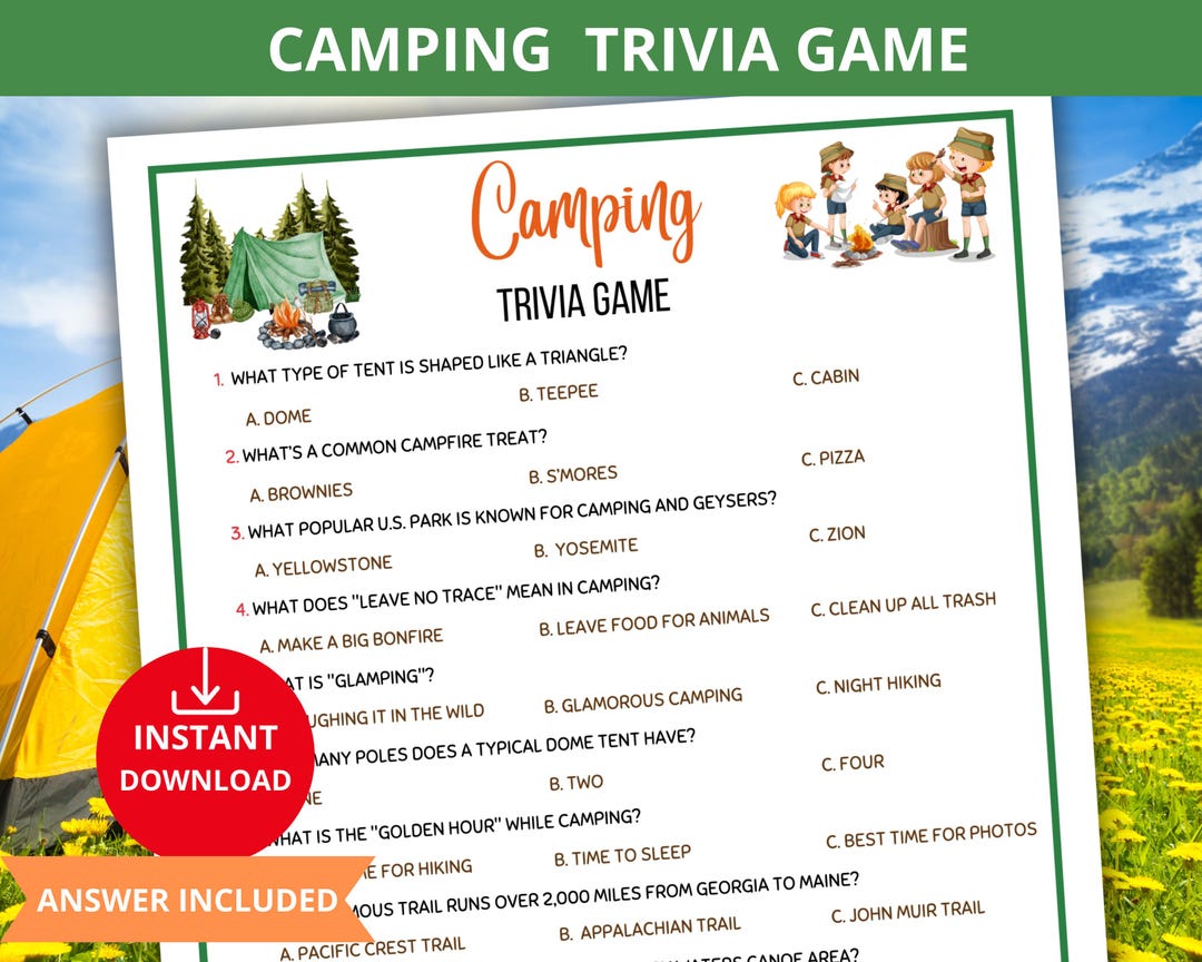 Camping Trivia,campground Party Game,camping Party Game,road Trip Game ...
