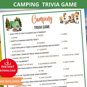 Camping Trivia,campground Party Game,camping Party Game,road Trip Game ...