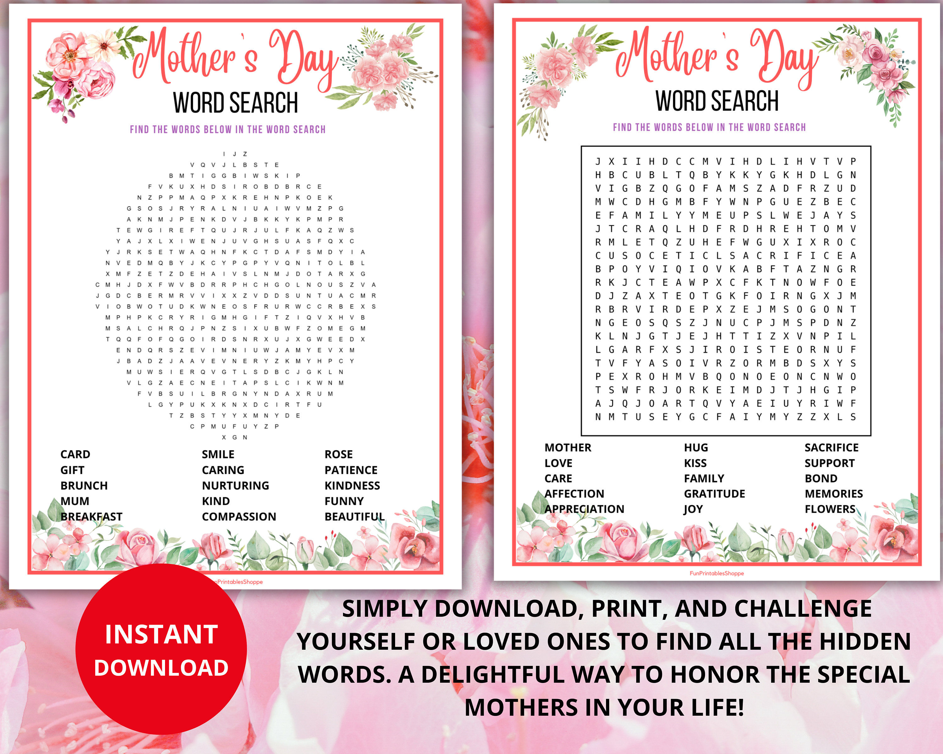 Mother's Day Word Search,mother's Day Games,mom Word Search,mom Party ...