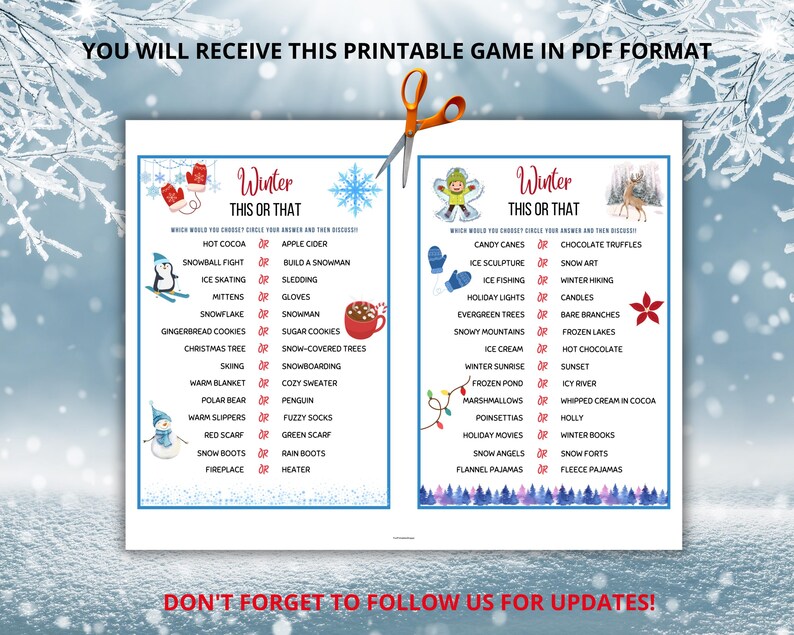 Winter This or That Game,winter Would You Rather Game,wintertime ...
