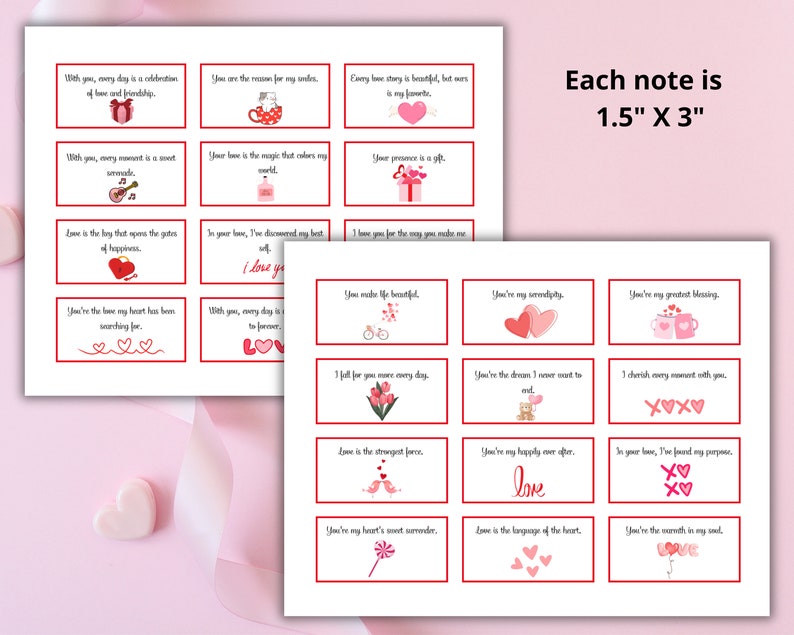 Printable Love Notes, Reasons I Love You, Love Note Box, Romantic Mini ...