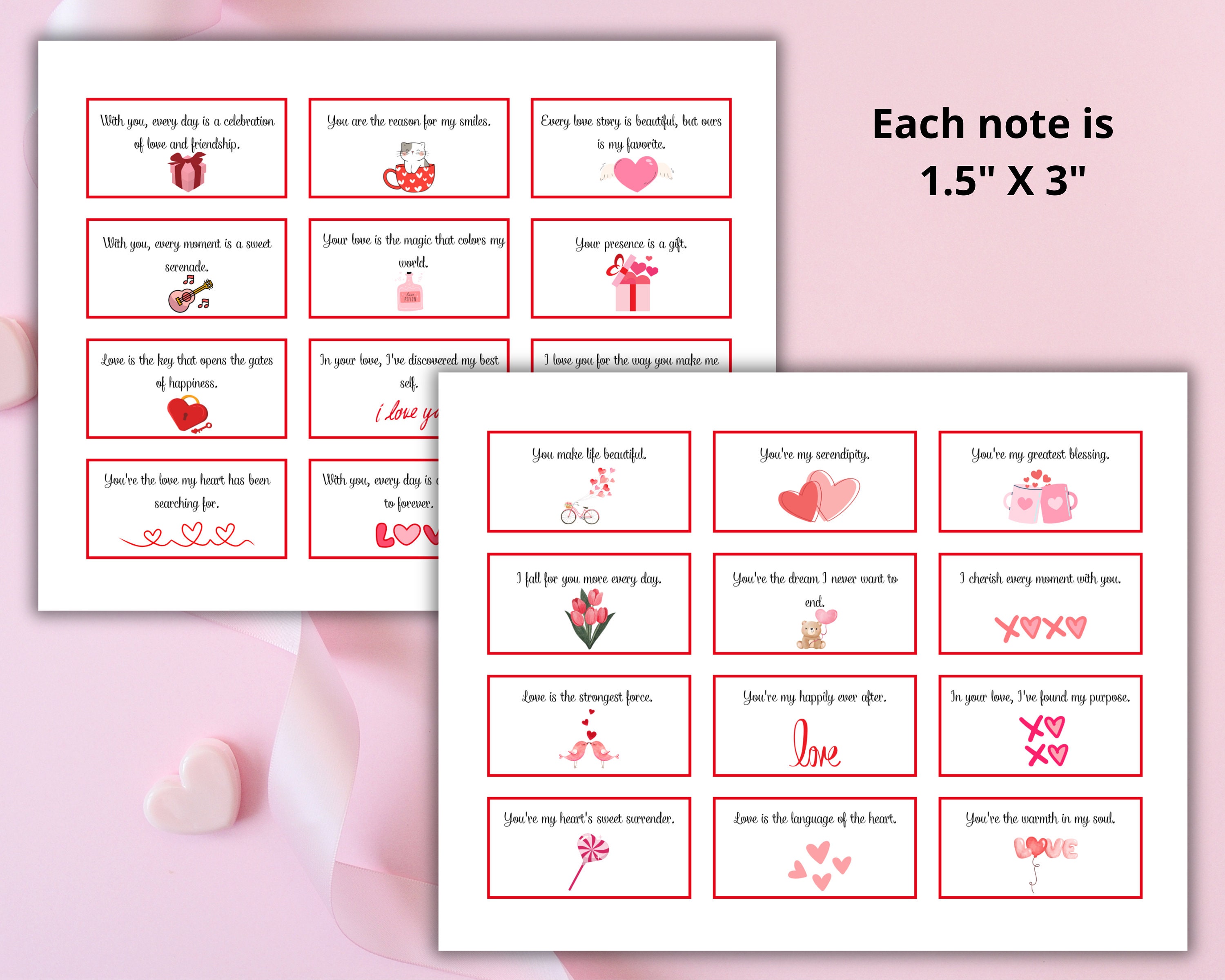 Printable Love Notes, Reasons I Love You, Love Note Box, Romantic Mini ...