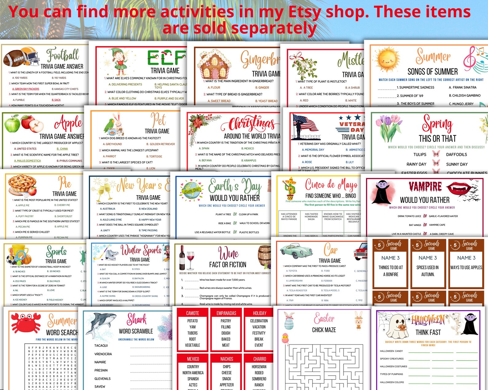 Beach Trivia Game,ocean Trivia,sea Trivia Game,summer Trivia,fun Beach ...