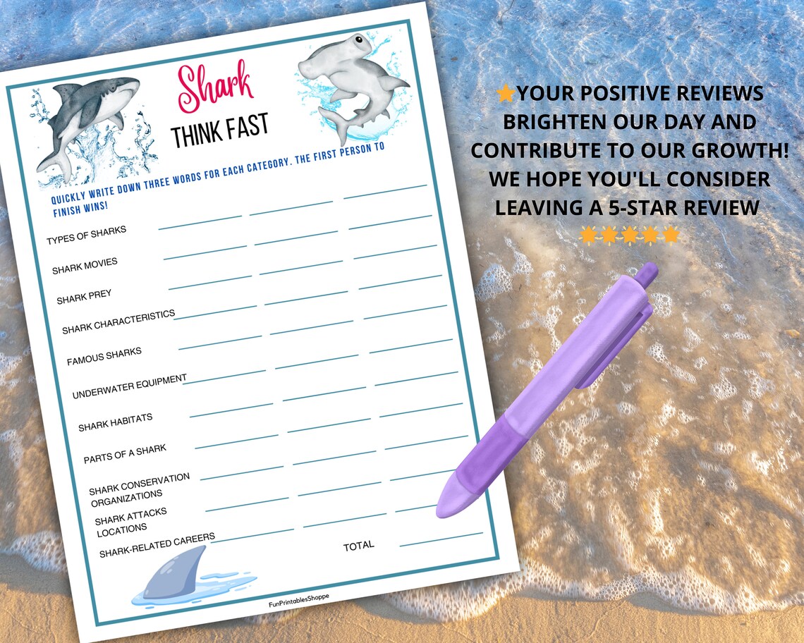 Shark Think Fast Game,summer Activity,shark Week Game,shark Birthday ...