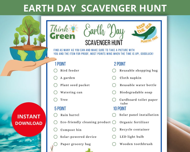 Earth Day Scavenger Hunt Game,spring Games,earth Day Activities, Adults ...