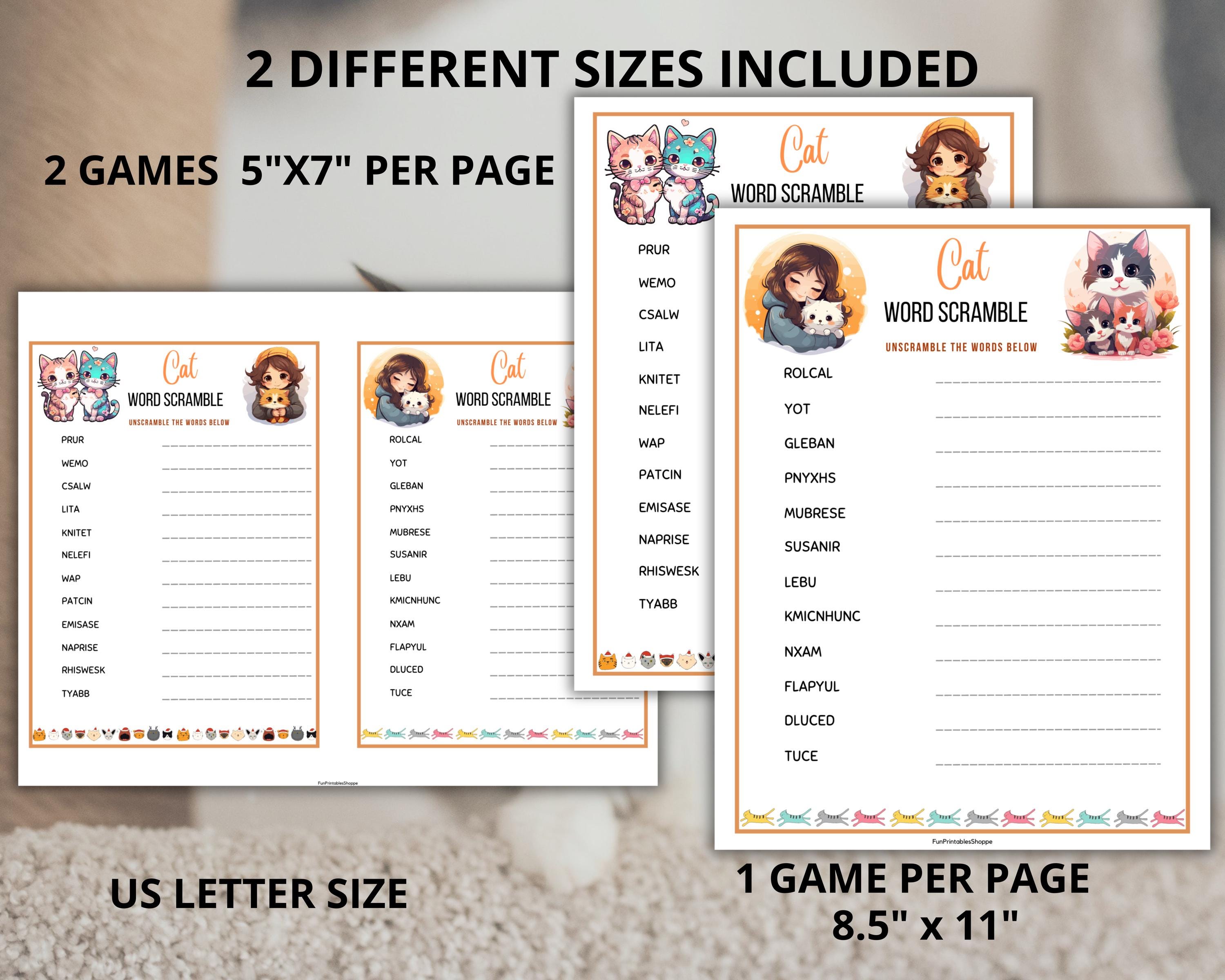 Cats Word Scramble,cat Party Game,word Search,cat Birthday Party ...