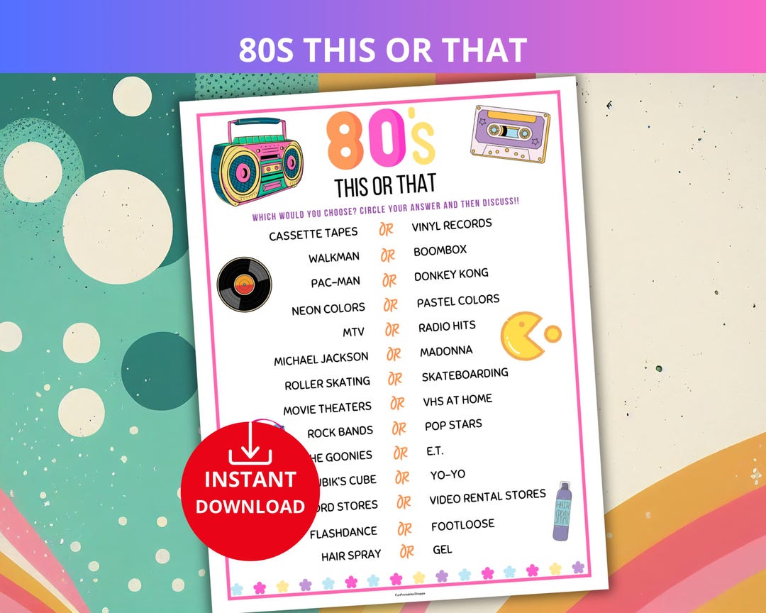 80s This or That,80s Trivia Game,80s Party Game,retro Party Game,80s ...