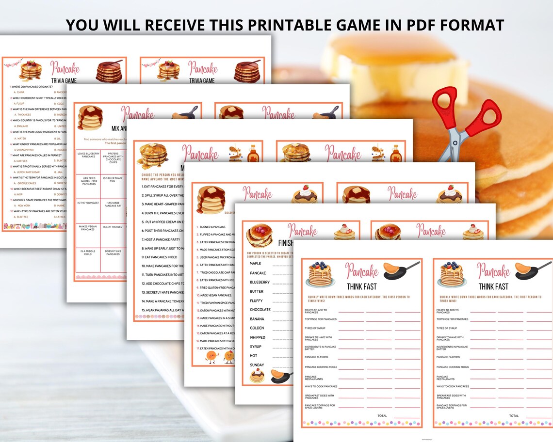 Pancake Game Bundle,pancake Party Games,pancake Day Game,slumber Games ...
