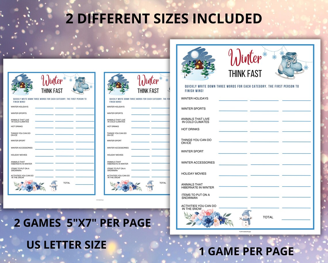 Winter Think Fast Game,winter Word Party Game,winter Office Game,winter ...