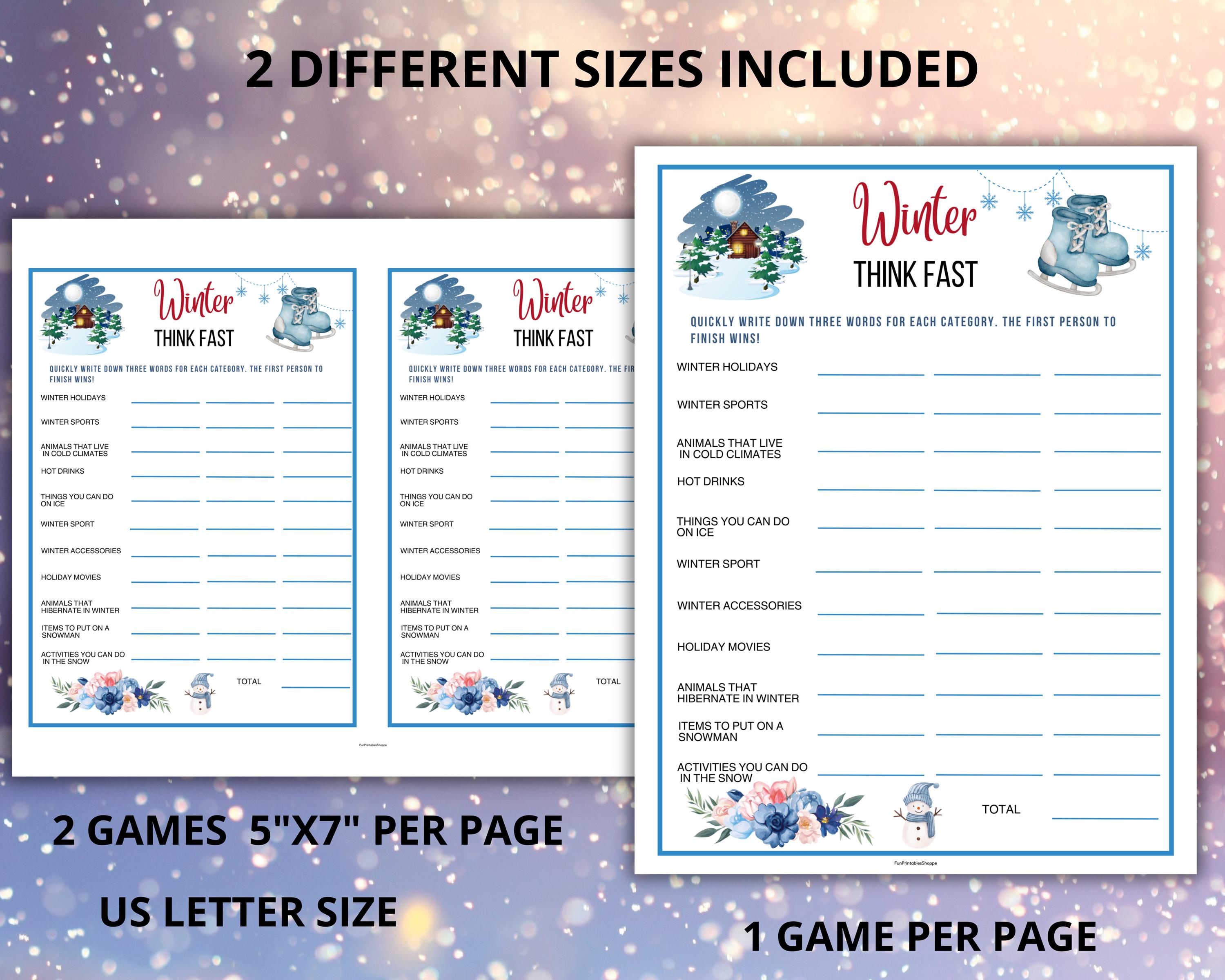 Winter Think Fast Game,winter Word Party Game,winter Office Game,winter ...