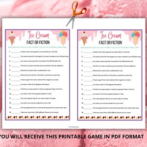 Ice Cream Fact or Fiction,ice Cream Trivia,ice Cream Social Game ...