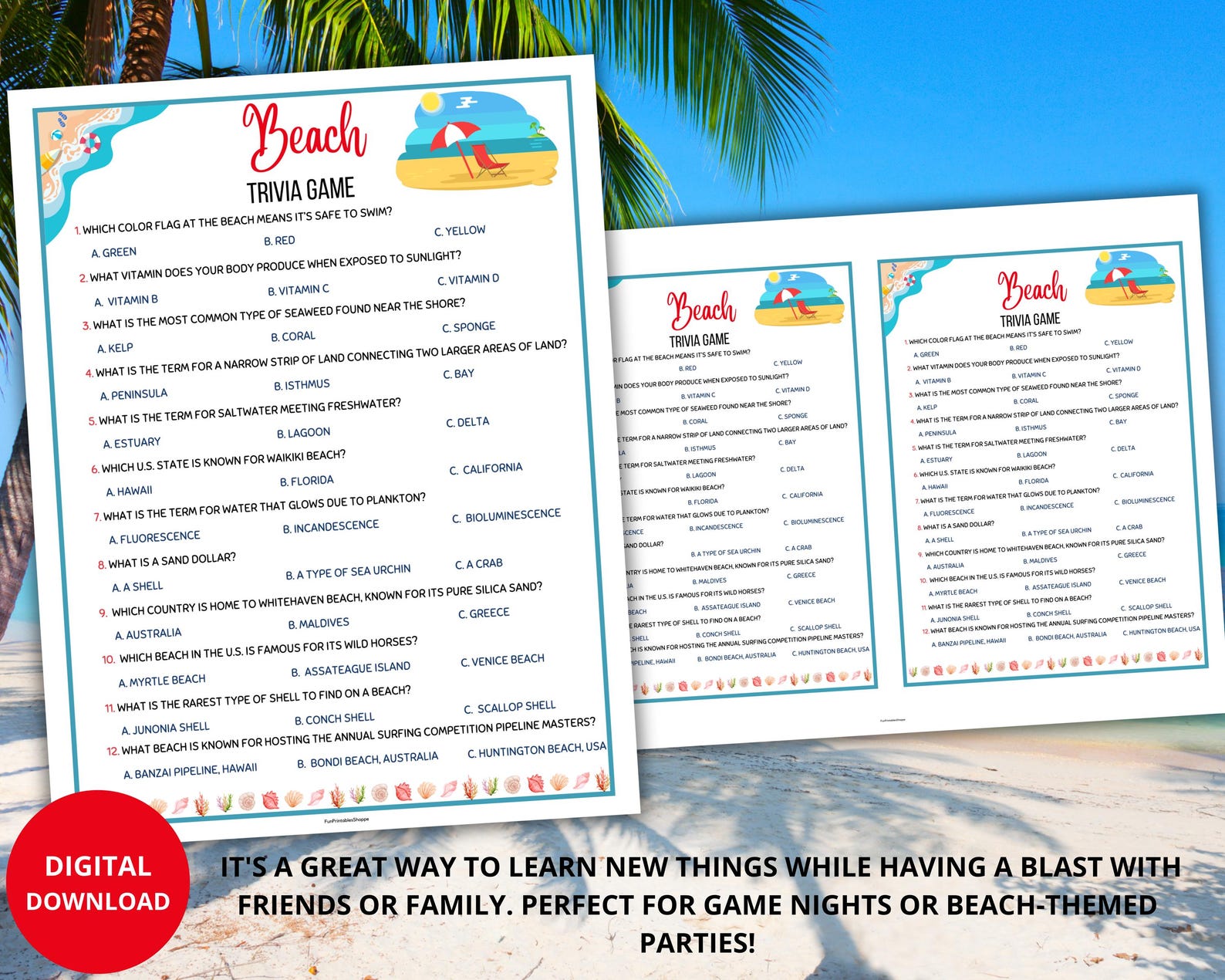 Beach Trivia Game,ocean Trivia,sea Trivia Game,summer Trivia,fun Beach ...