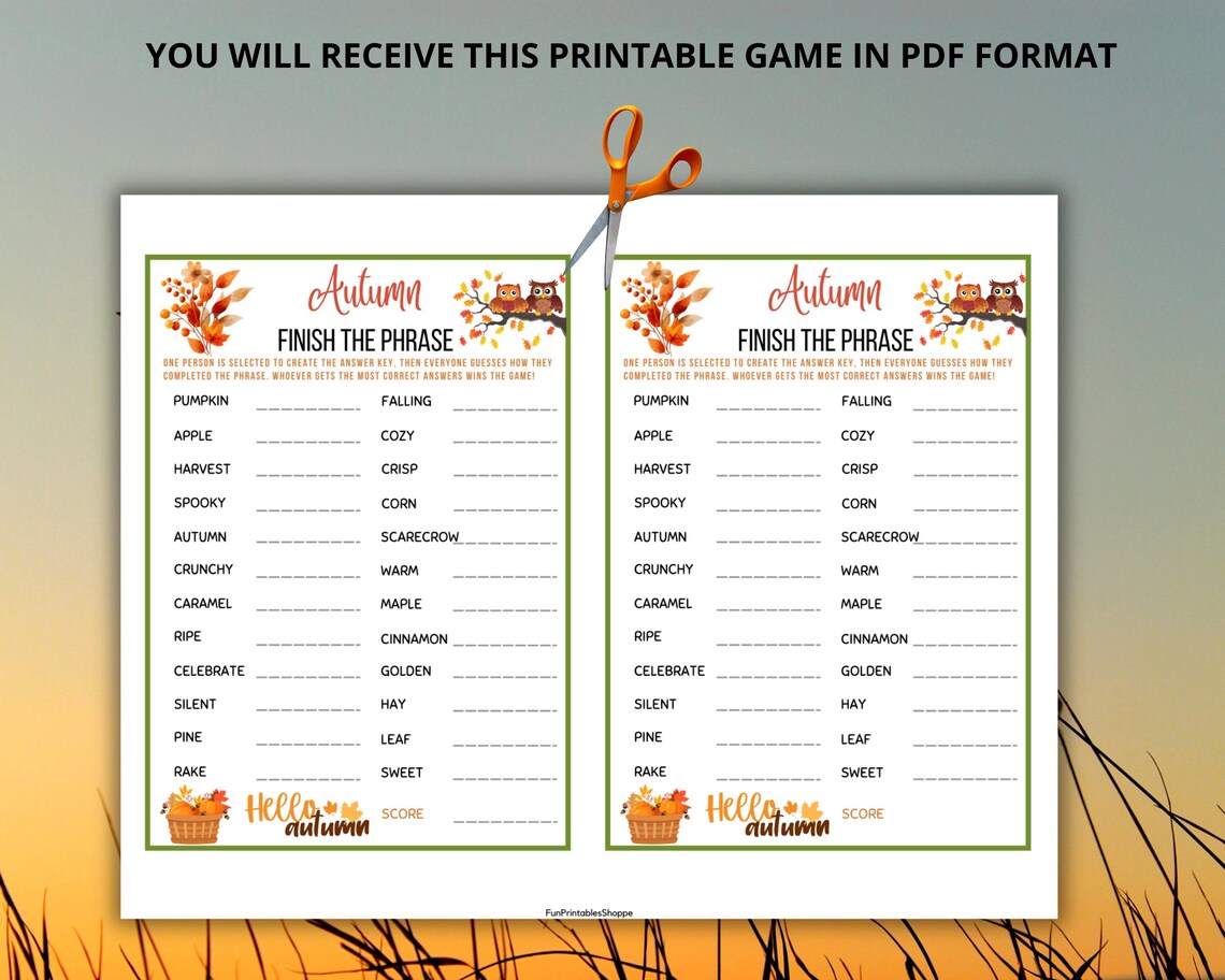 Fall Finish the Phrase,autumn Party,fall Activities,fun Harvest Game ...
