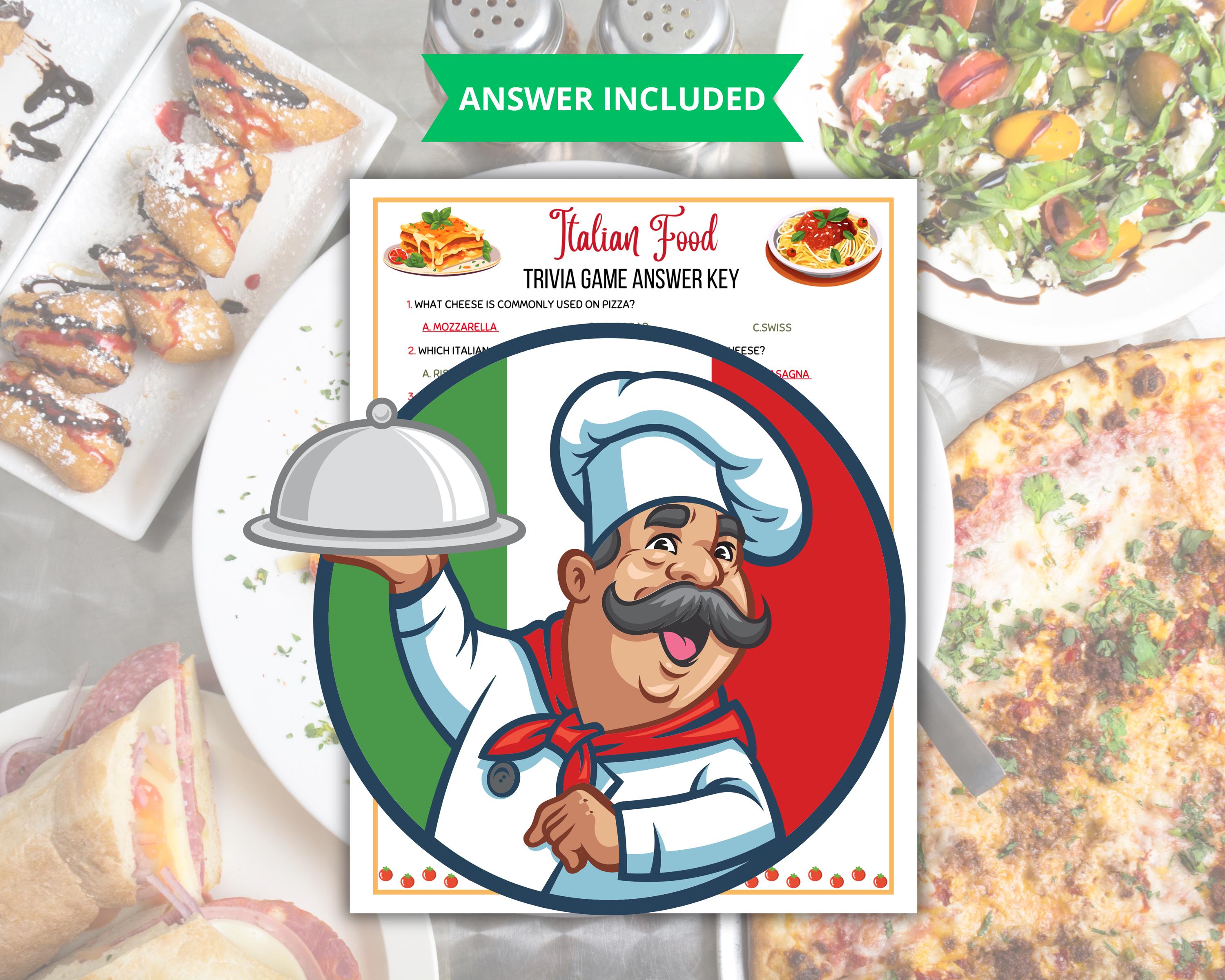 Italian Food Trivia Game,italian Food Quiz,pasta Party Trivia Game ...
