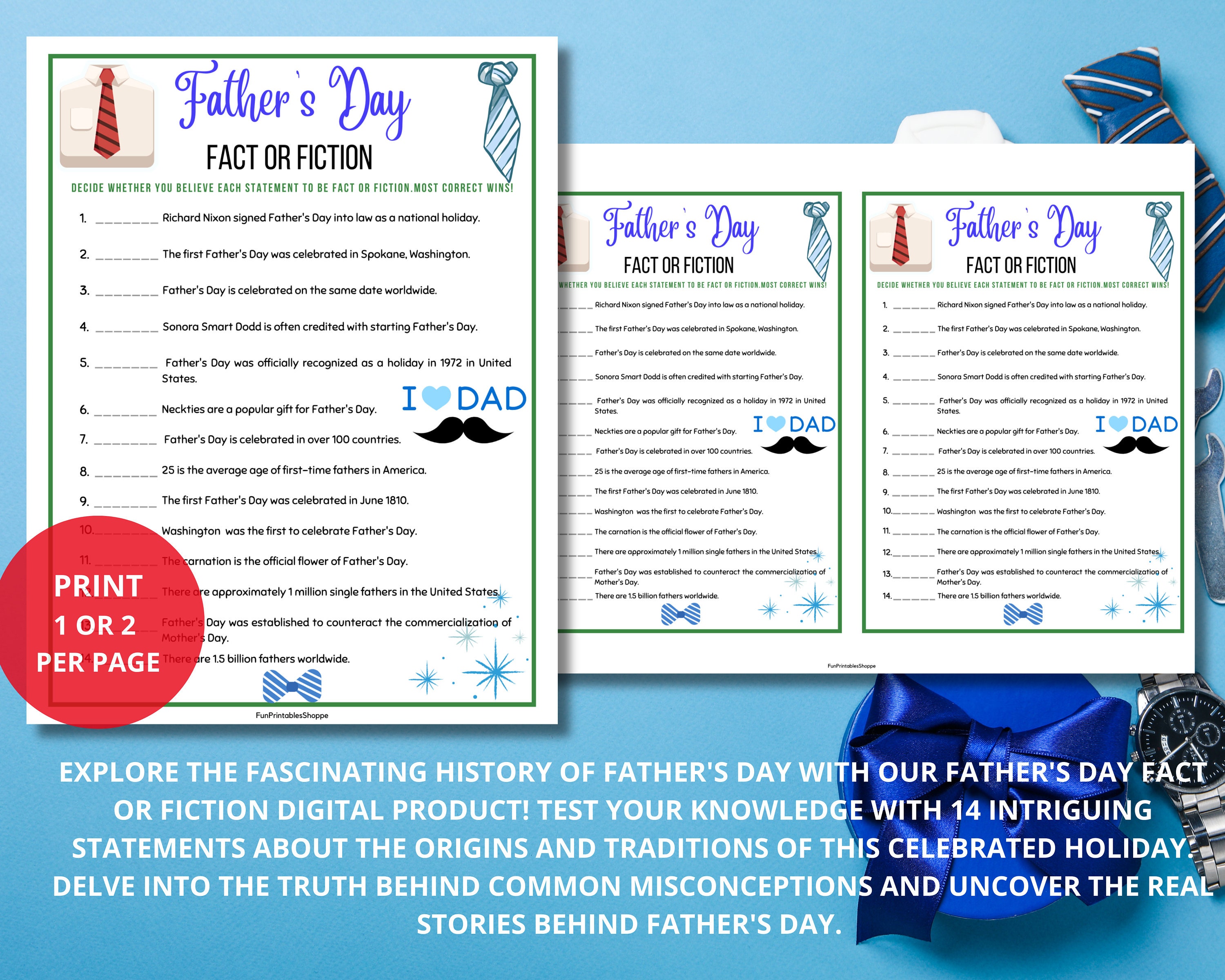 Fathers Day Fact or Fiction,father's Daytrue or False Game Adults ...