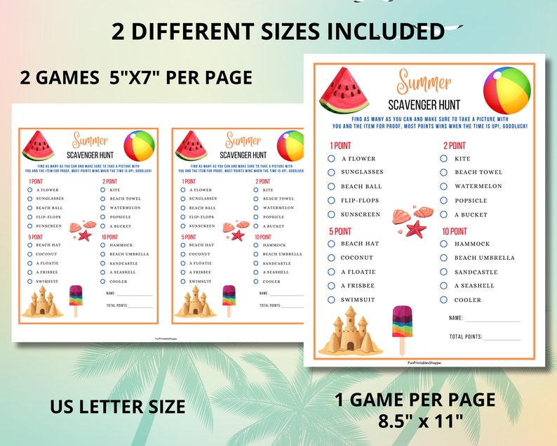 Summer Scavenger Hunt Game,scavenger Treasure Hunt Party Game ...