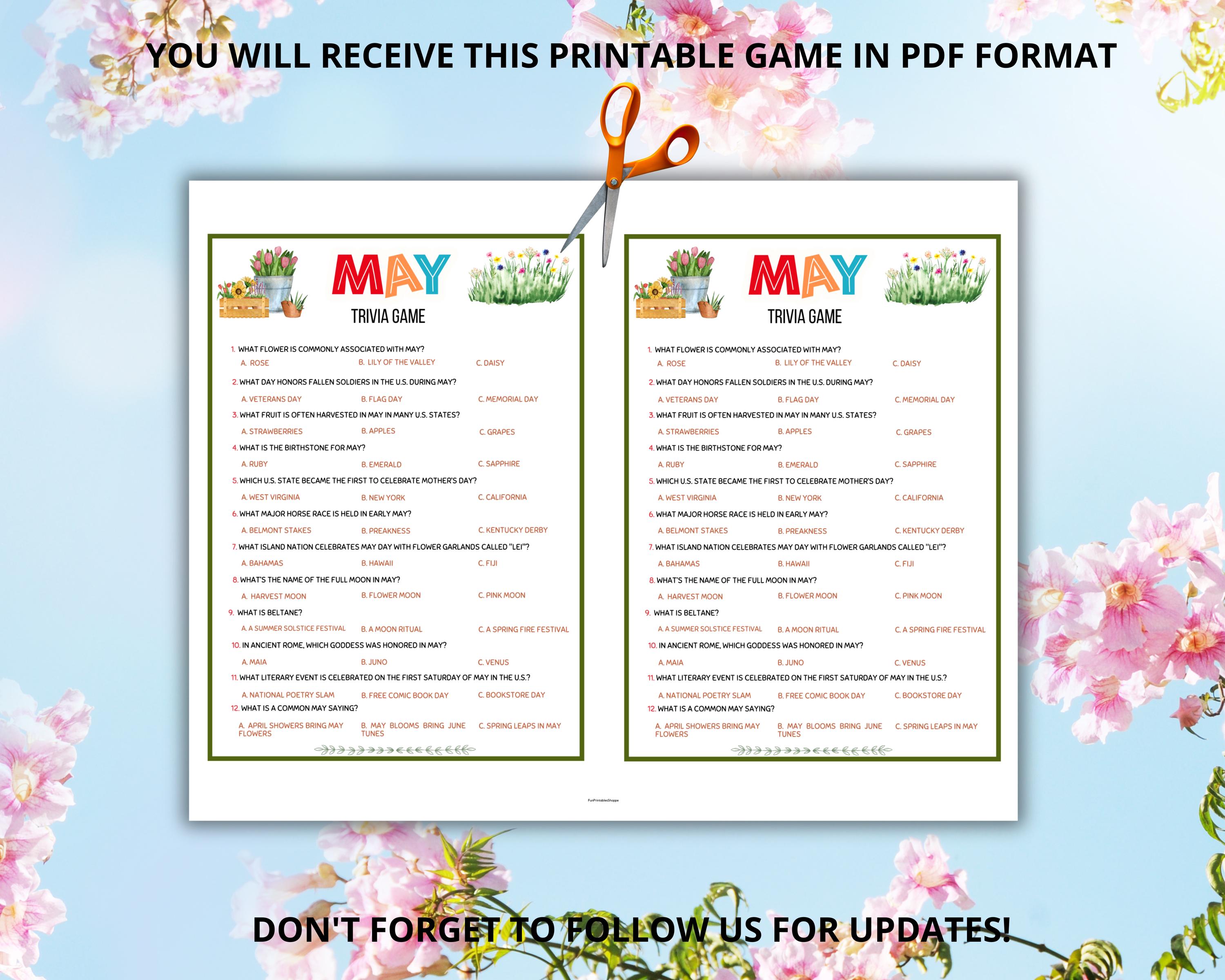 May Trivia Game,month Party Games,may Quiz Question,monthly Trivia Quiz ...