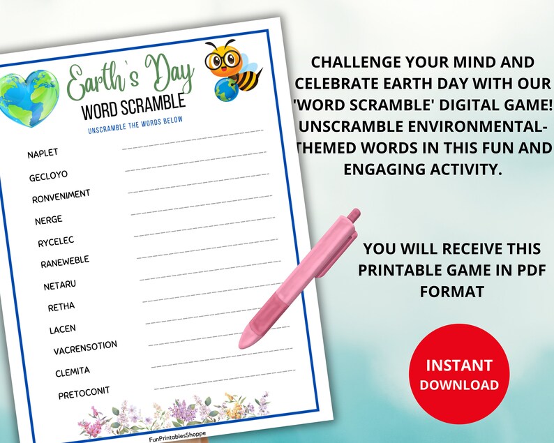 Earth Day Word Scramble Game, Earth Day Activity,spring Games ...