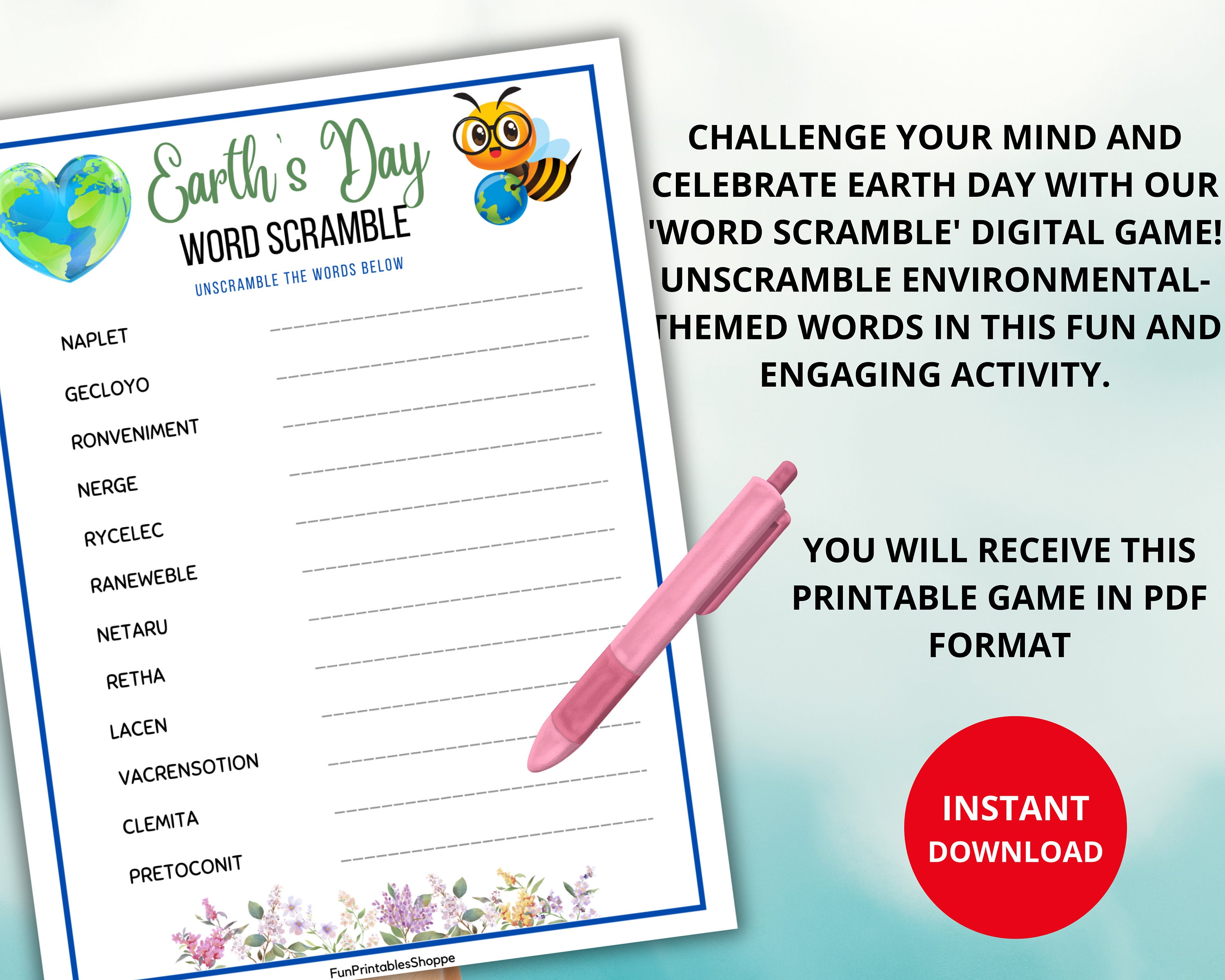 Earth Day Word Scramble Game, Earth Day Activity,spring Games ...