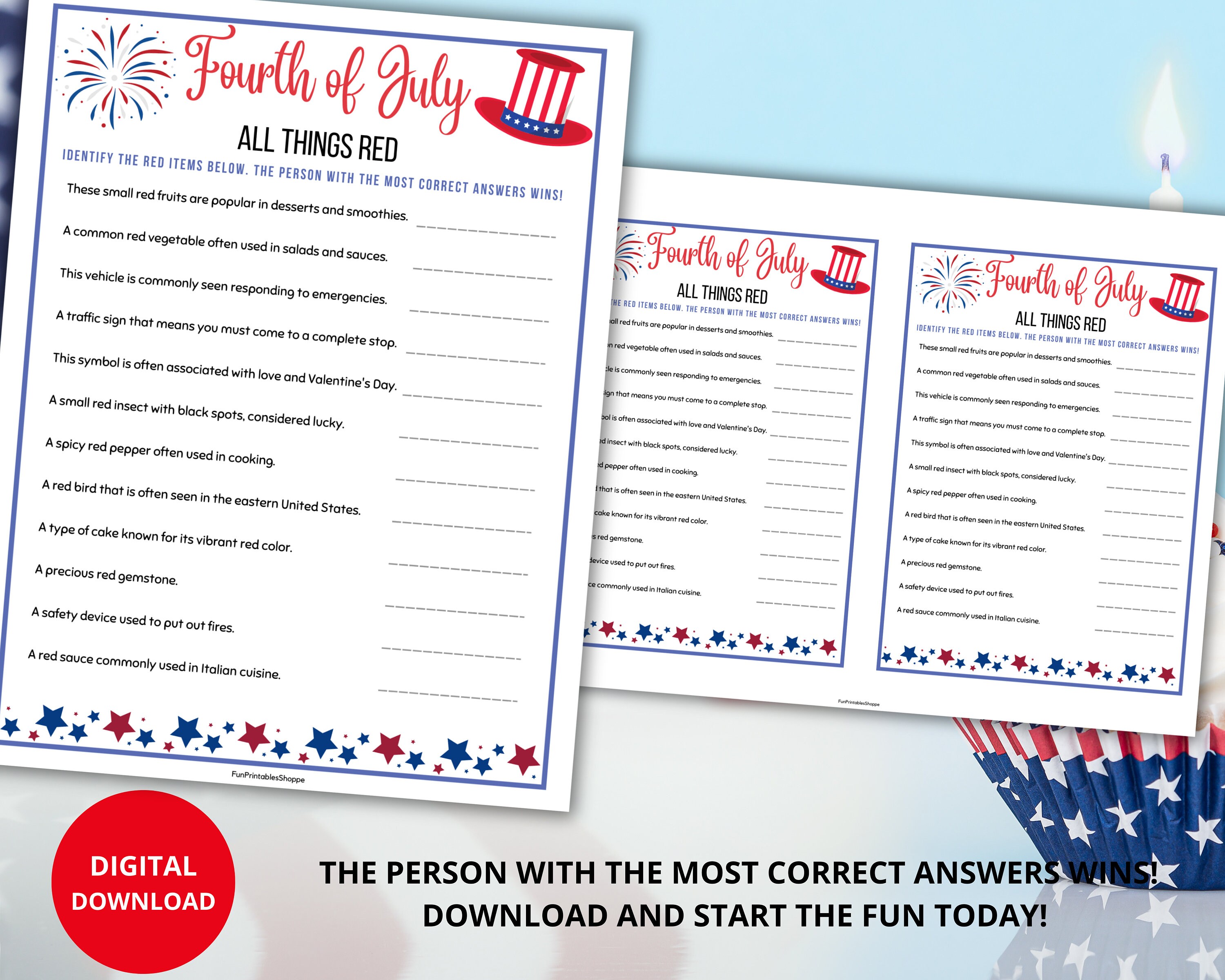 4th of July All Things Red,4th of July Games,color Red Trivia Game ...