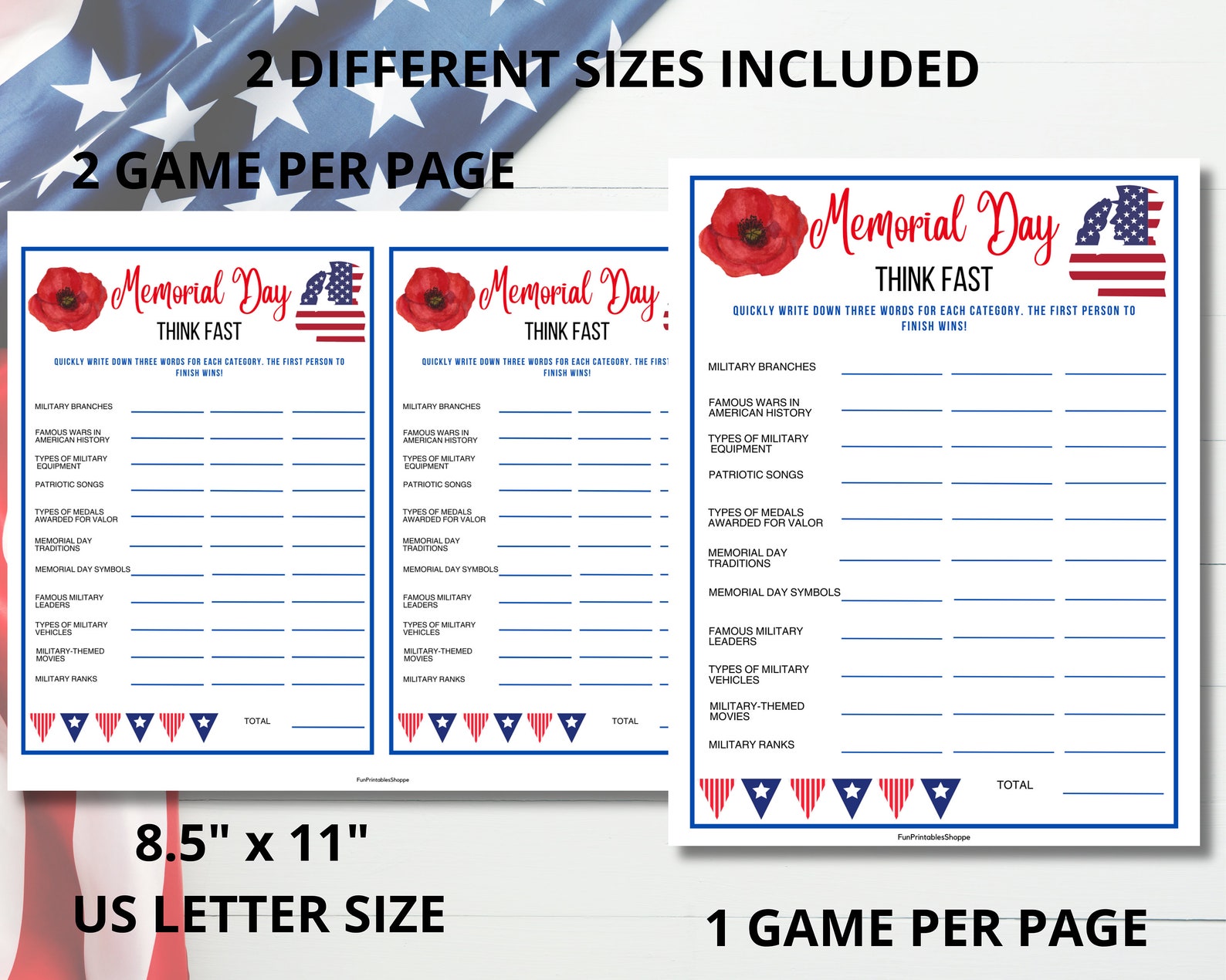 Memorial Day Think Fast,memorial Day Games,quick Think,memorial Day ...