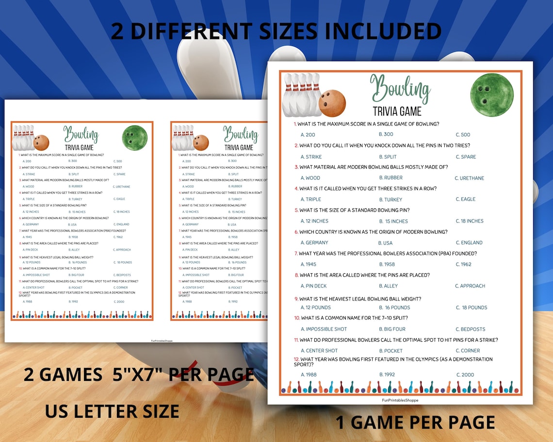 Bowling Trivia Game,sports Trivia,bowling Party,sports Quiz,bowling ...
