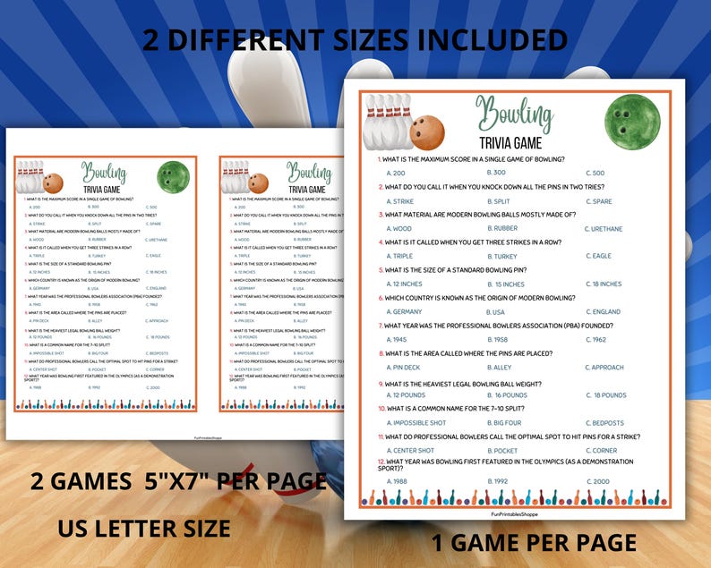Bowling Trivia Game,sports Trivia,bowling Party,sports Quiz,bowling ...
