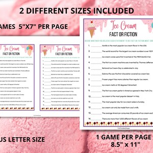 Ice Cream Fact or Fiction,ice Cream Trivia,ice Cream Social Game ...