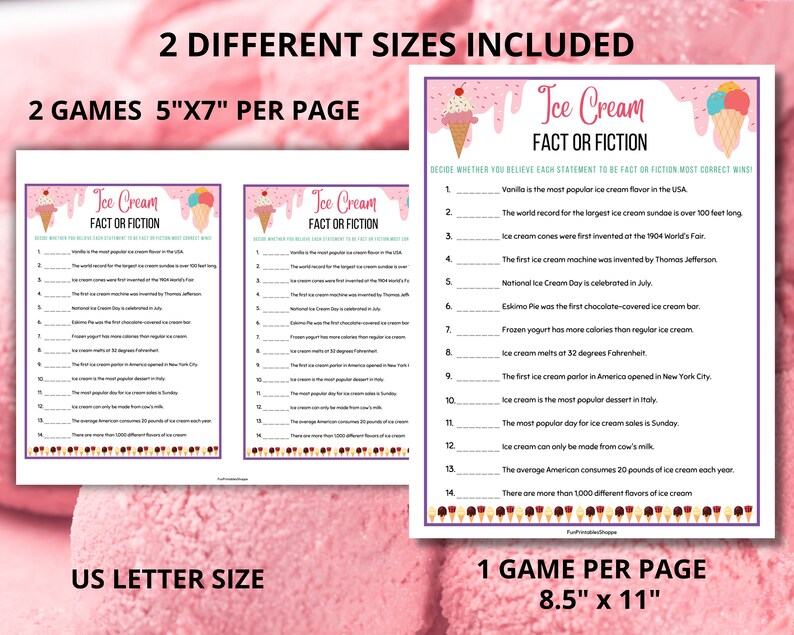 Ice Cream Fact or Fiction,ice Cream Trivia,ice Cream Social Game ...