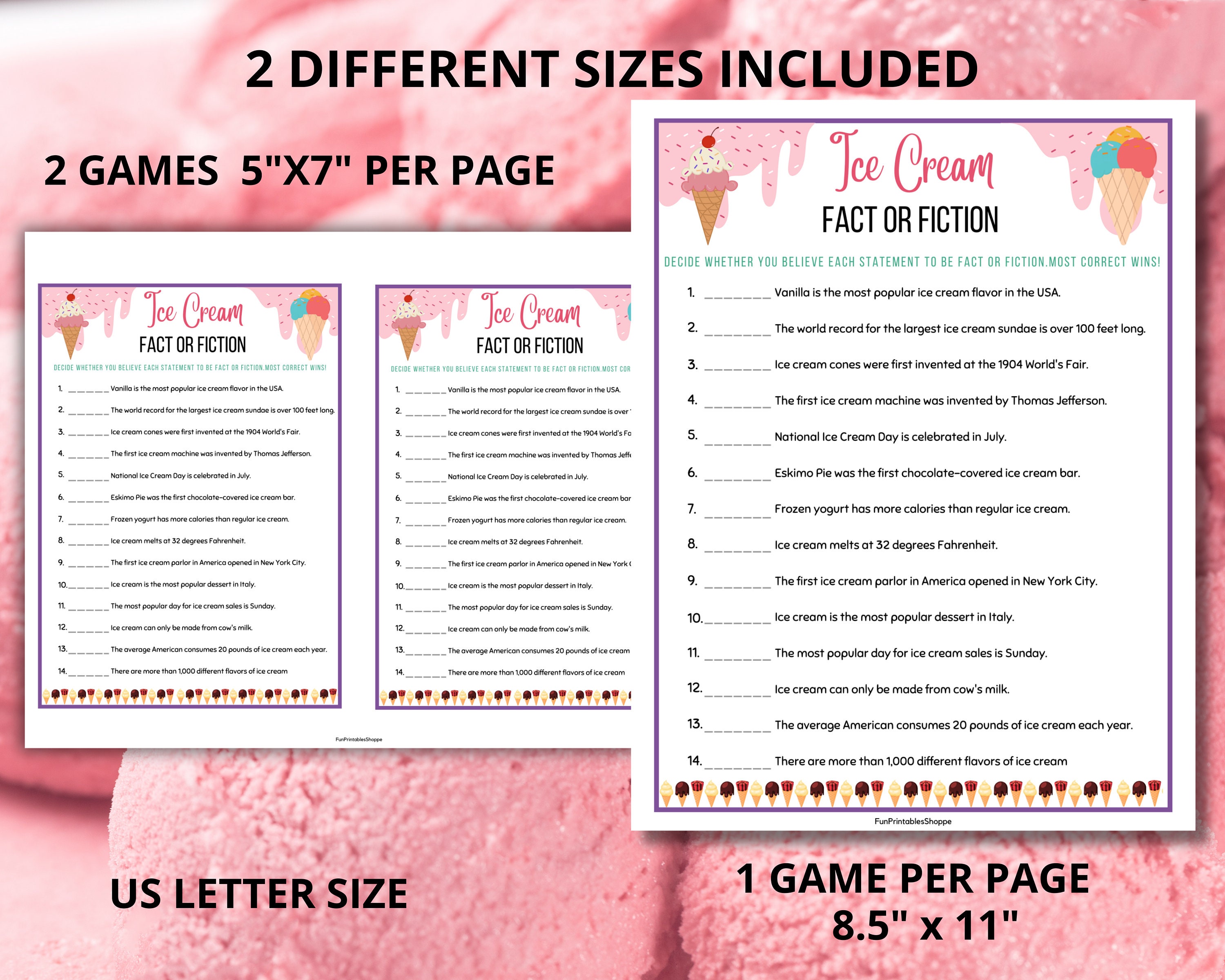 Ice Cream Fact or Fiction,ice Cream Trivia,ice Cream Social Game ...