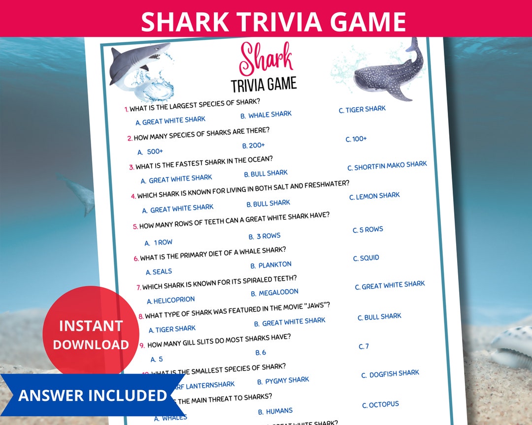 Shark Trivia Game,summer Trivia Quiz,shark Party Game,family Quiz,shark ...