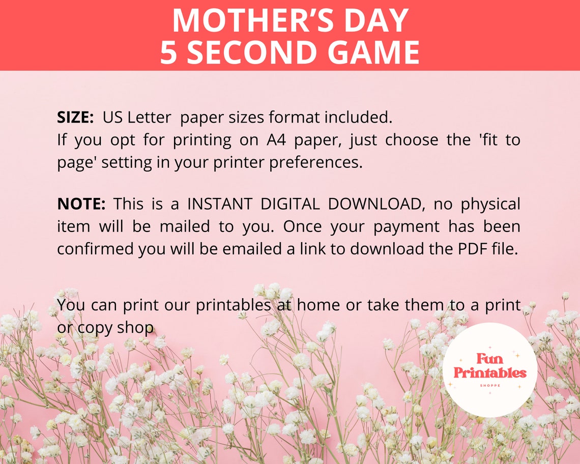 Mother's Day 5 Second Game,adults,mothers Day Activities,mother's Day ...