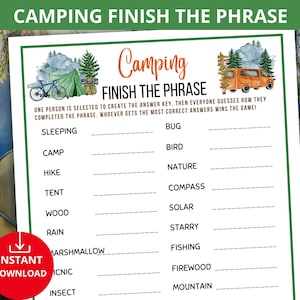 Camping Finish the Phrase Game,camping Icebreaker Game,camping Party ...