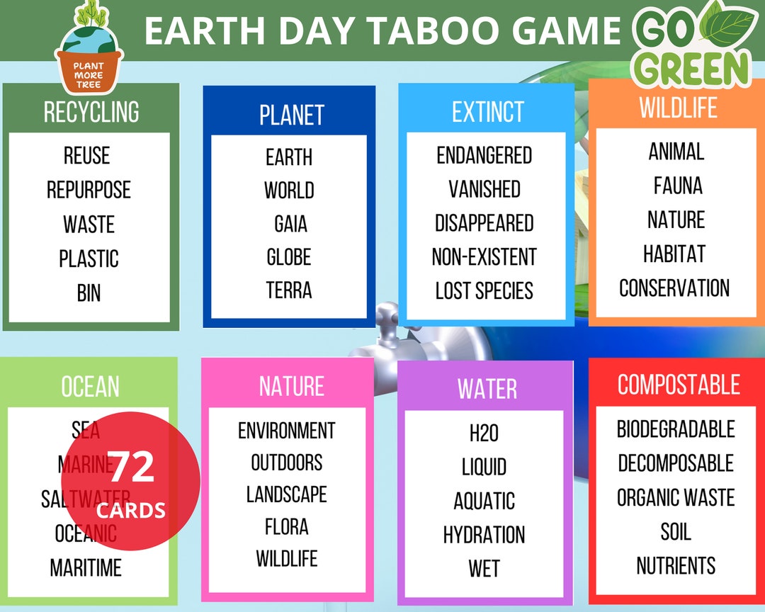 Earth Day Taboo Card Game,taboo Game, Earth Day Activity,spring ...