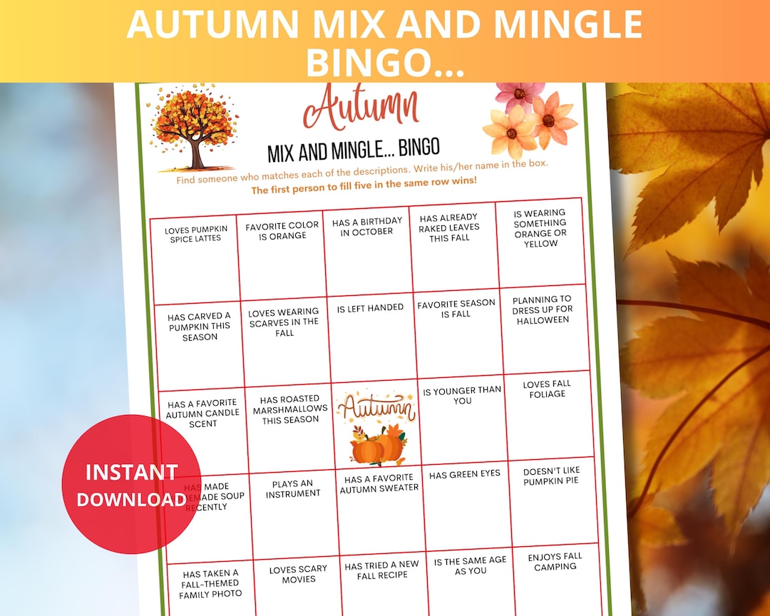 Fall Mix & Mingle Bingo,fall Find the Guest Bingo,autumn Party Ideas ...
