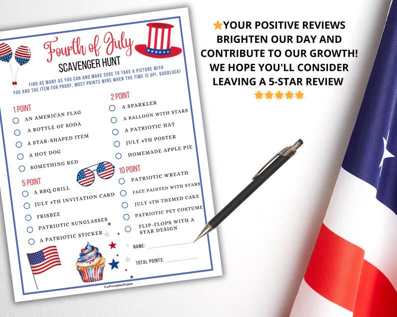 Fourth of July Scavenger Hunt,patriotic Scavenger Hunt,july 4th Party ...