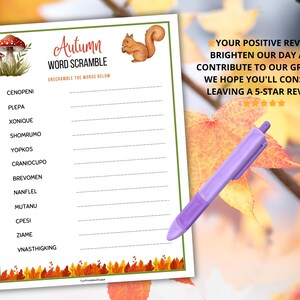 Fall Word Scramble,autumn Word Scramble,fall Activity,family Game ...