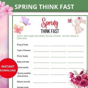 Spring Think Fast Game,quick Think Spring Game, Spring Classroom ...