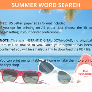 Summer Word Search,summertime Party Game,word Find Game,fun Summer ...