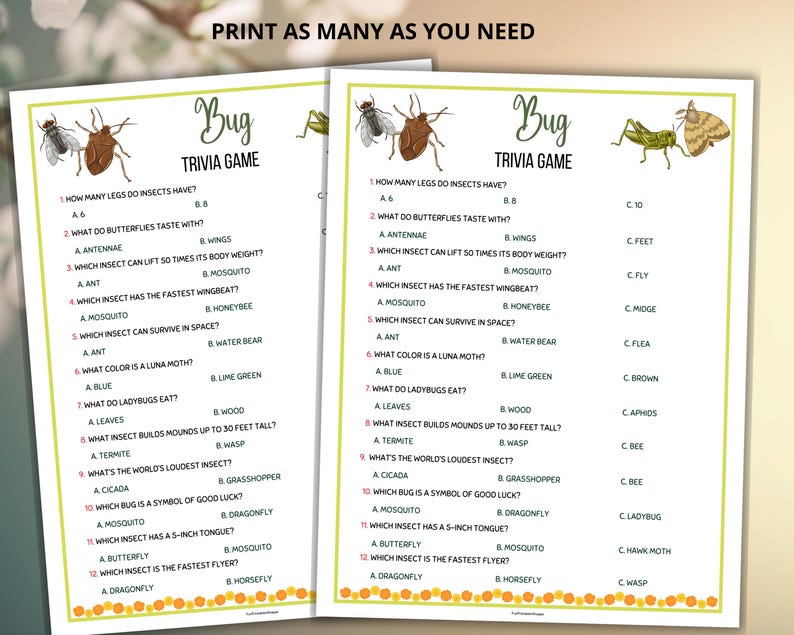 Bug Trivia Game,insect Trivia,insect Quiz,nature Trivia,animal Nature ...