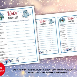 Winter Think Fast Game,winter Word Party Game,winter Office Game,winter ...