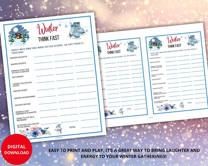 Winter Think Fast Game,winter Word Party Game,winter Office Game,winter ...