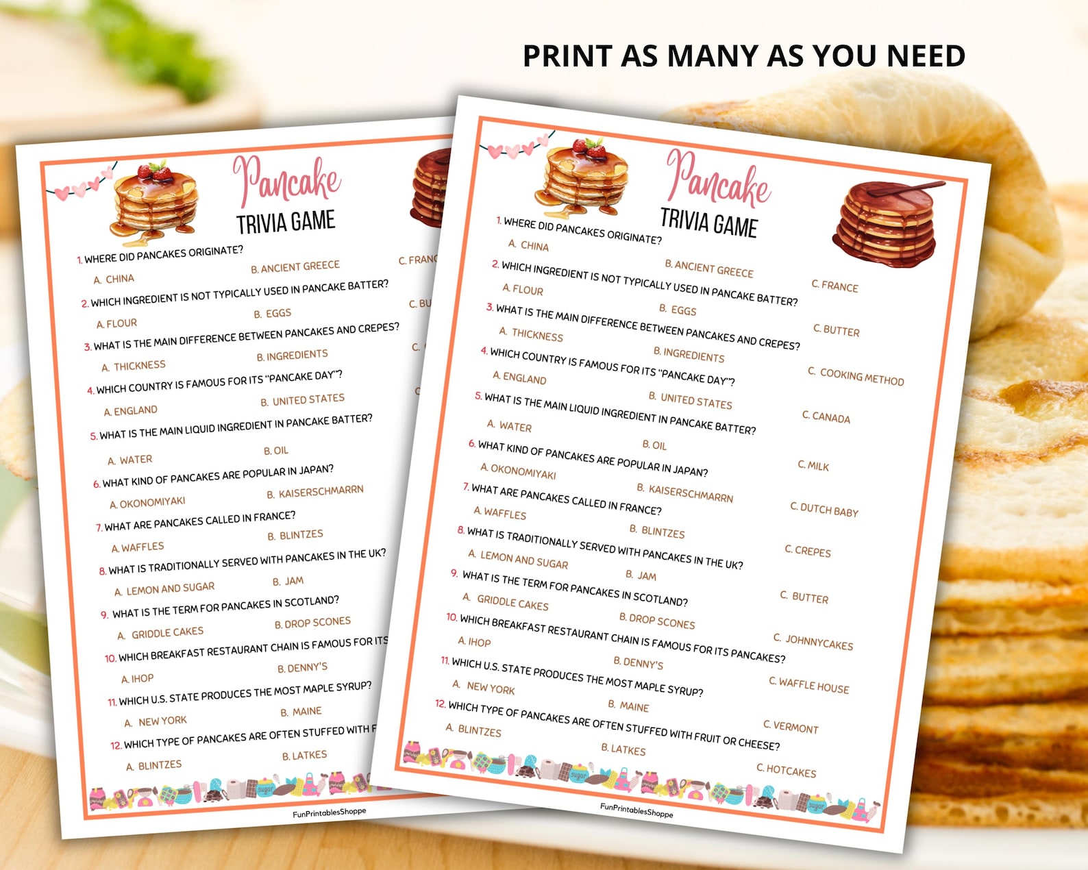 Pancake Trivia Game,pancake Day Game,pancake Quiz,pancake Party Games ...
