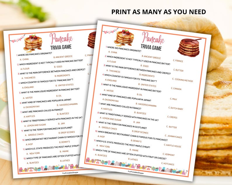 Pancake Trivia Game,pancake Day Game,pancake Quiz,pancake Party Games ...