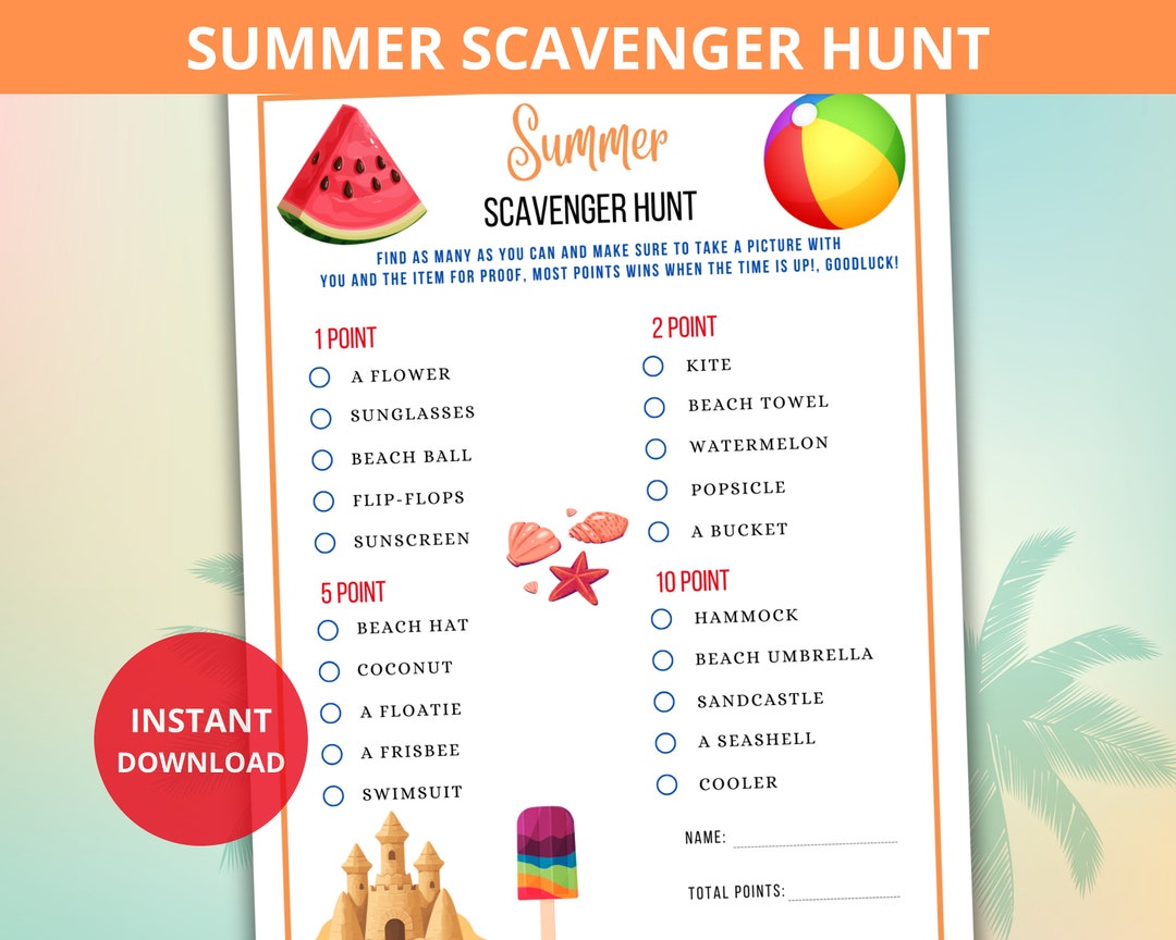 Summer Scavenger Hunt Game,scavenger Treasure Hunt Party Game ...