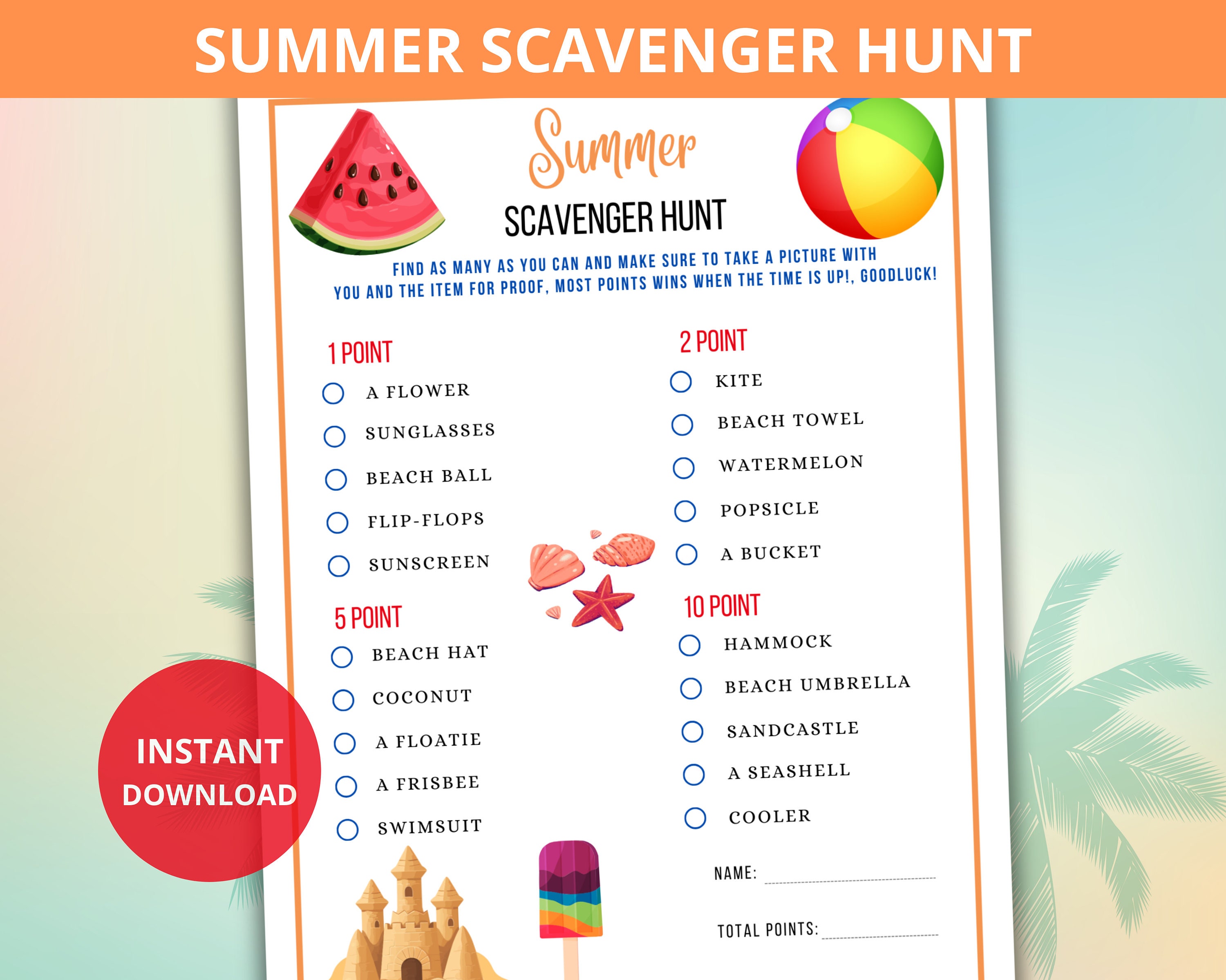 Summer Scavenger Hunt Game,scavenger Treasure Hunt Party Game ...