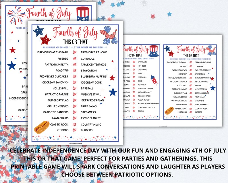 4th of July This or That,independence Day Game,fourth of July This or ...