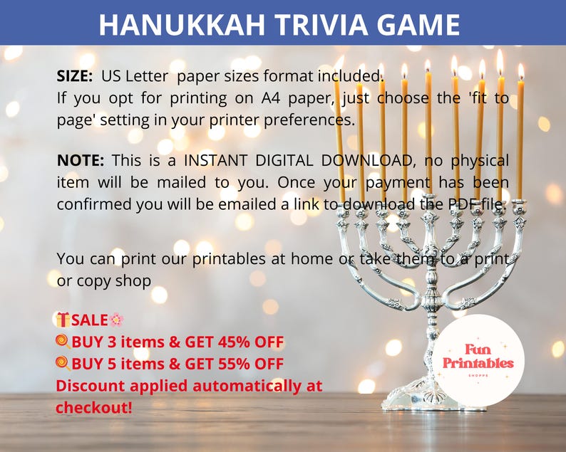 Hanukkah Trivia Game,jewish Trivia,hanukkah Printable Trivia,holiday ...