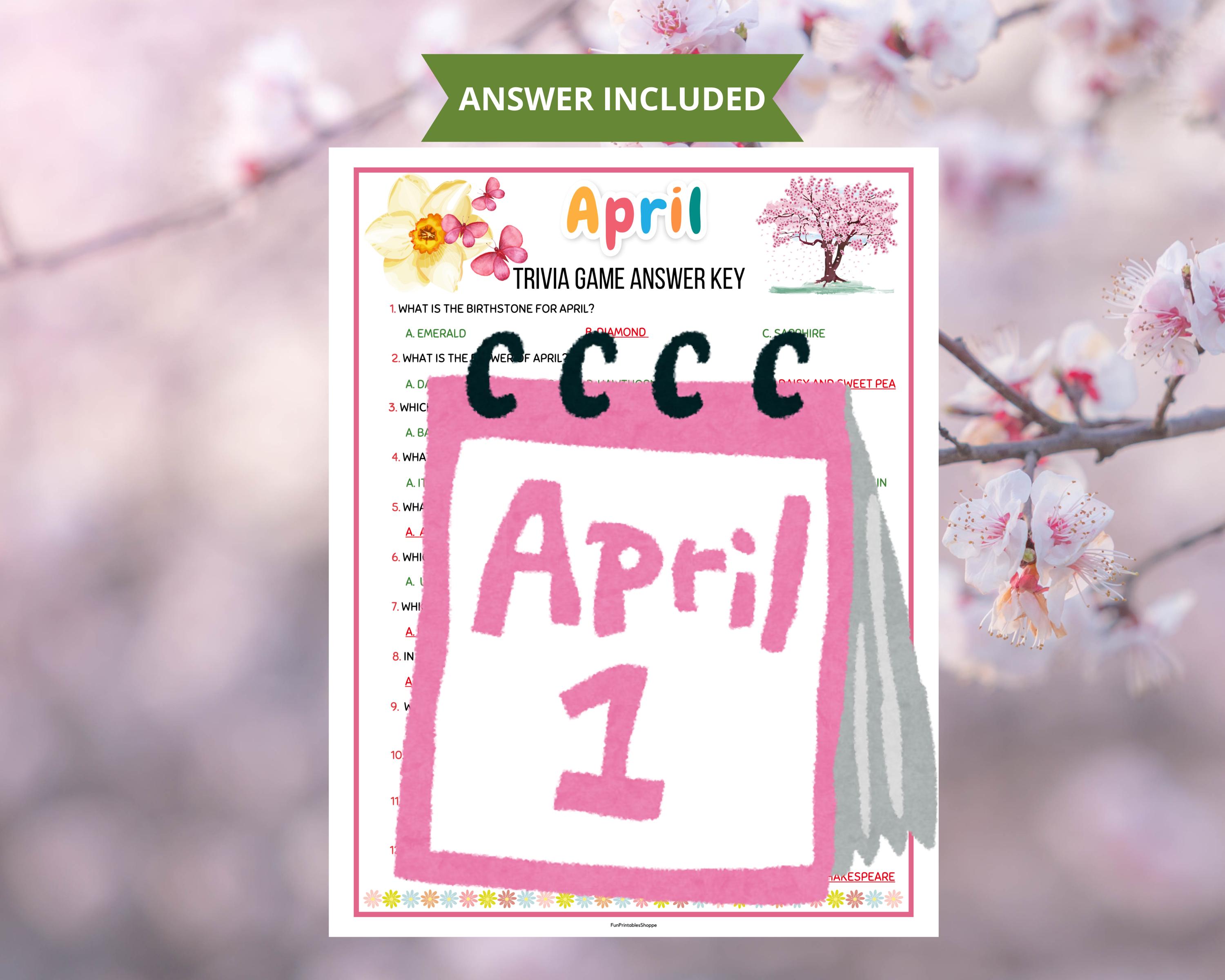 April Trivia Games,monthly Trivia Quiz,spring Party Games,april Games ...