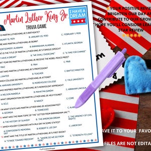 Martin Luther King Jr Trivia Game,mlk Jr Day Trivia,america History ...